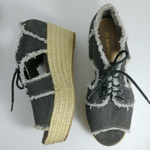 Ruff Hewn | Shoes | Ruff Hewn Denim Open Toe Wedge Sandal Espadrille ...